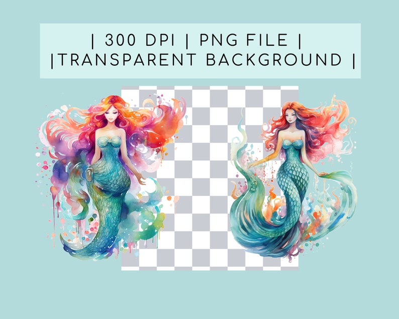 Watercolor Mermaids Clipart Whimsical Ocean Designs - Etsy