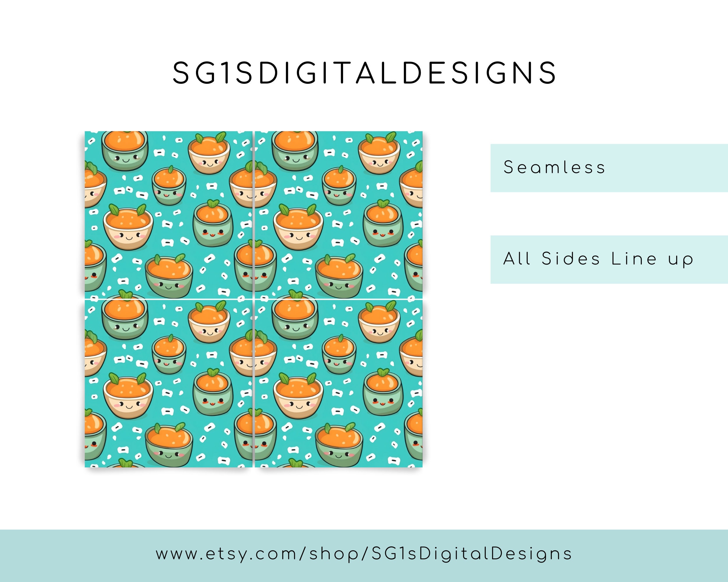 Kawaii Food Pattern Digital Paper Seamless Design Cute Snacks AI Art ...