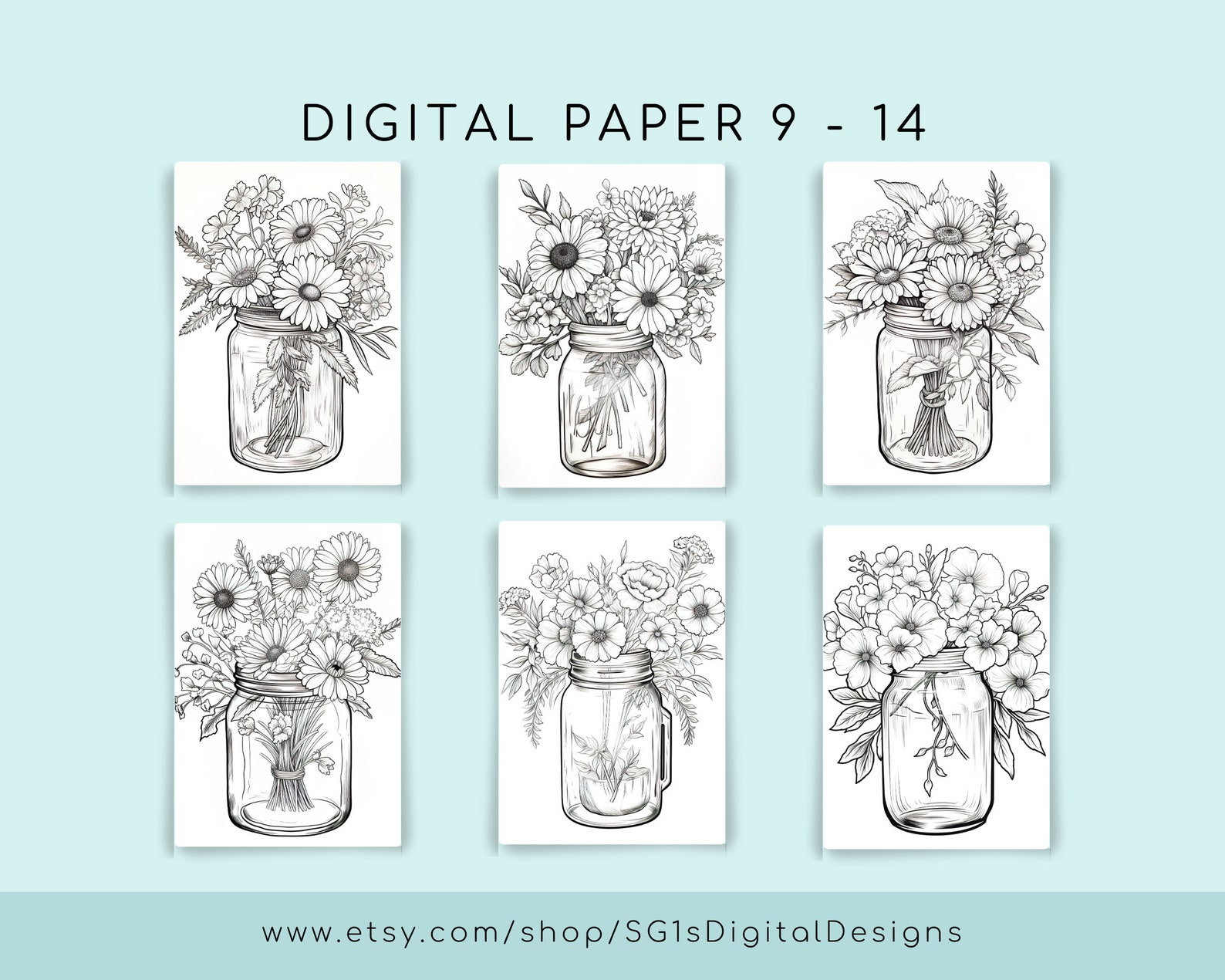 Flowers in Vases Mason Jars Coloring Pages Floral Arrangements ...