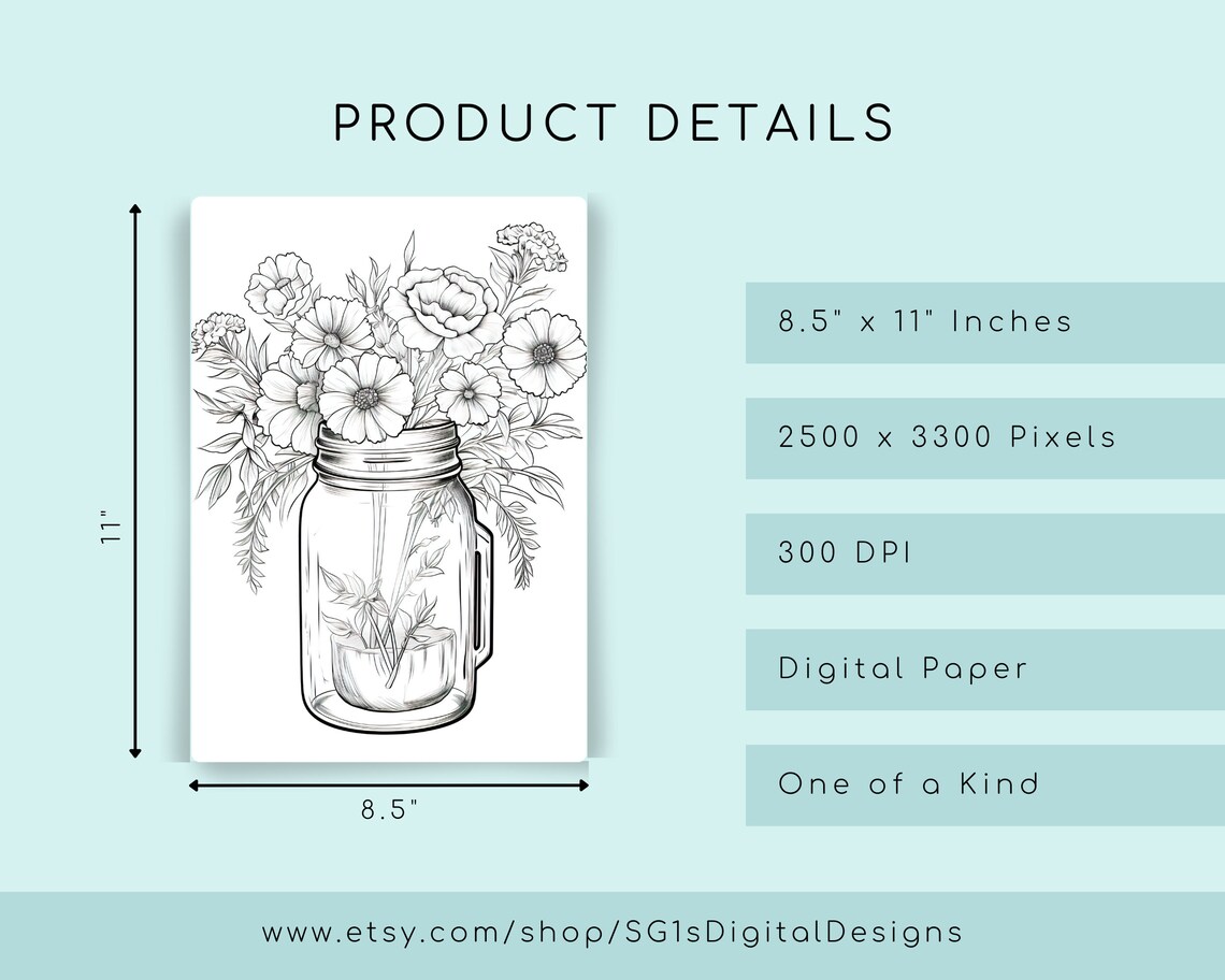 Flowers in Vases Mason Jars Coloring Pages Floral Arrangements ...