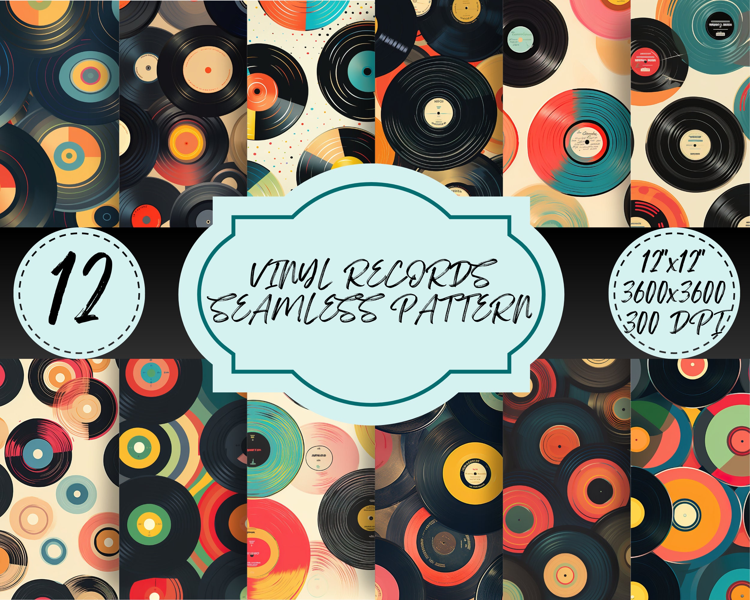 Vinyl Records Pattern Retro Design Digital Download Vintage Music ...