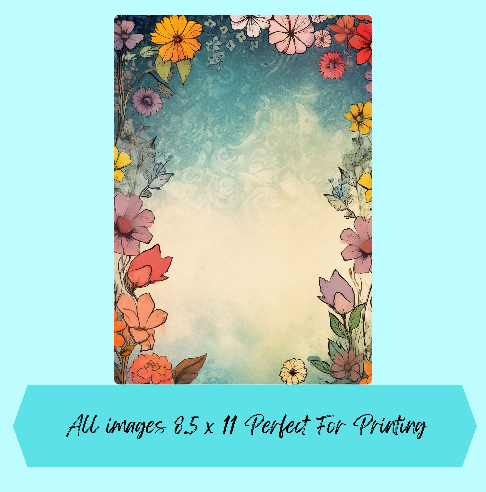 Floral Border Digital Paper Flowers Watercolor Design Flower Field ...