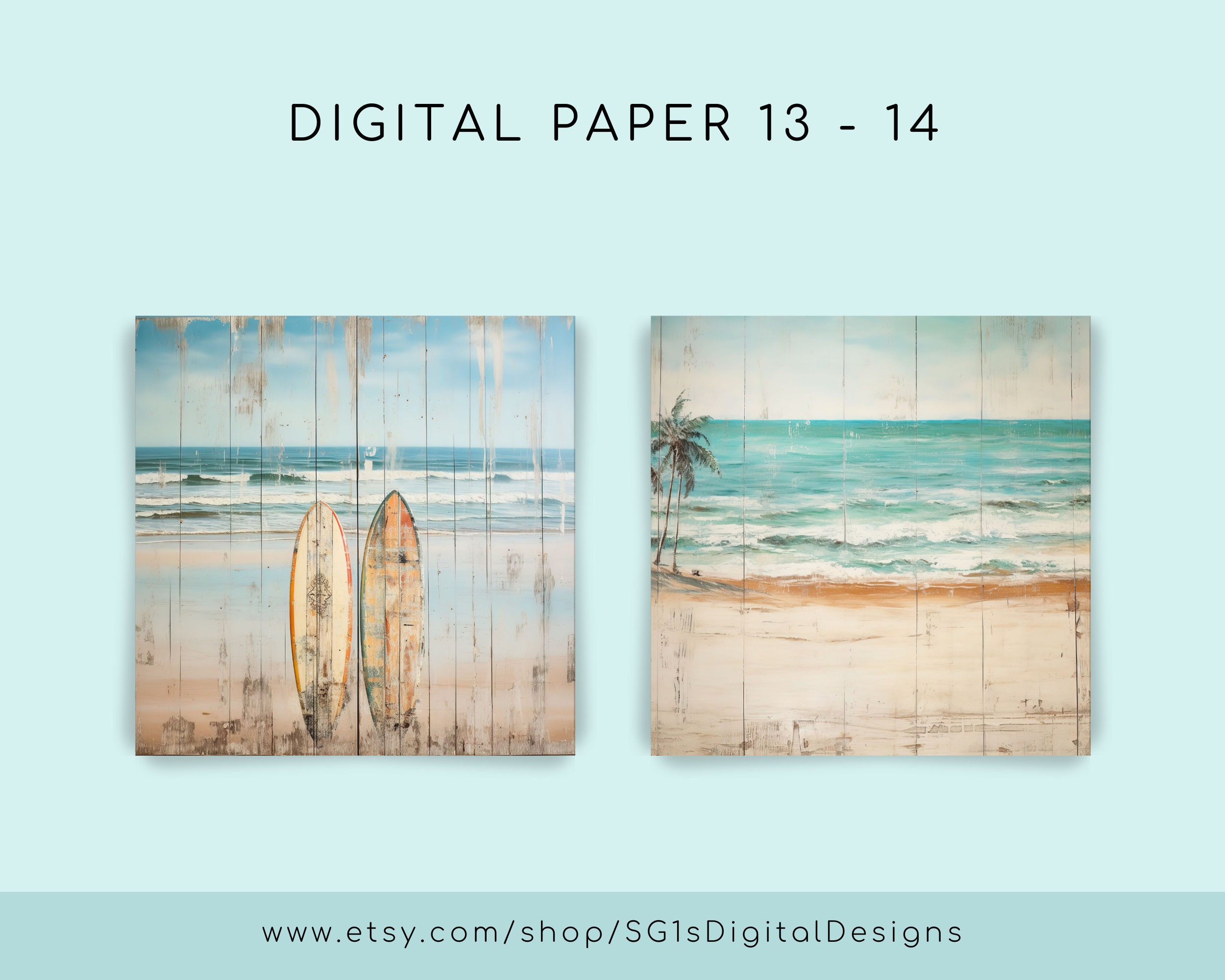 Beach on Old Wooden Boards Digital Paper Coastal Vintage Backgrounds ...
