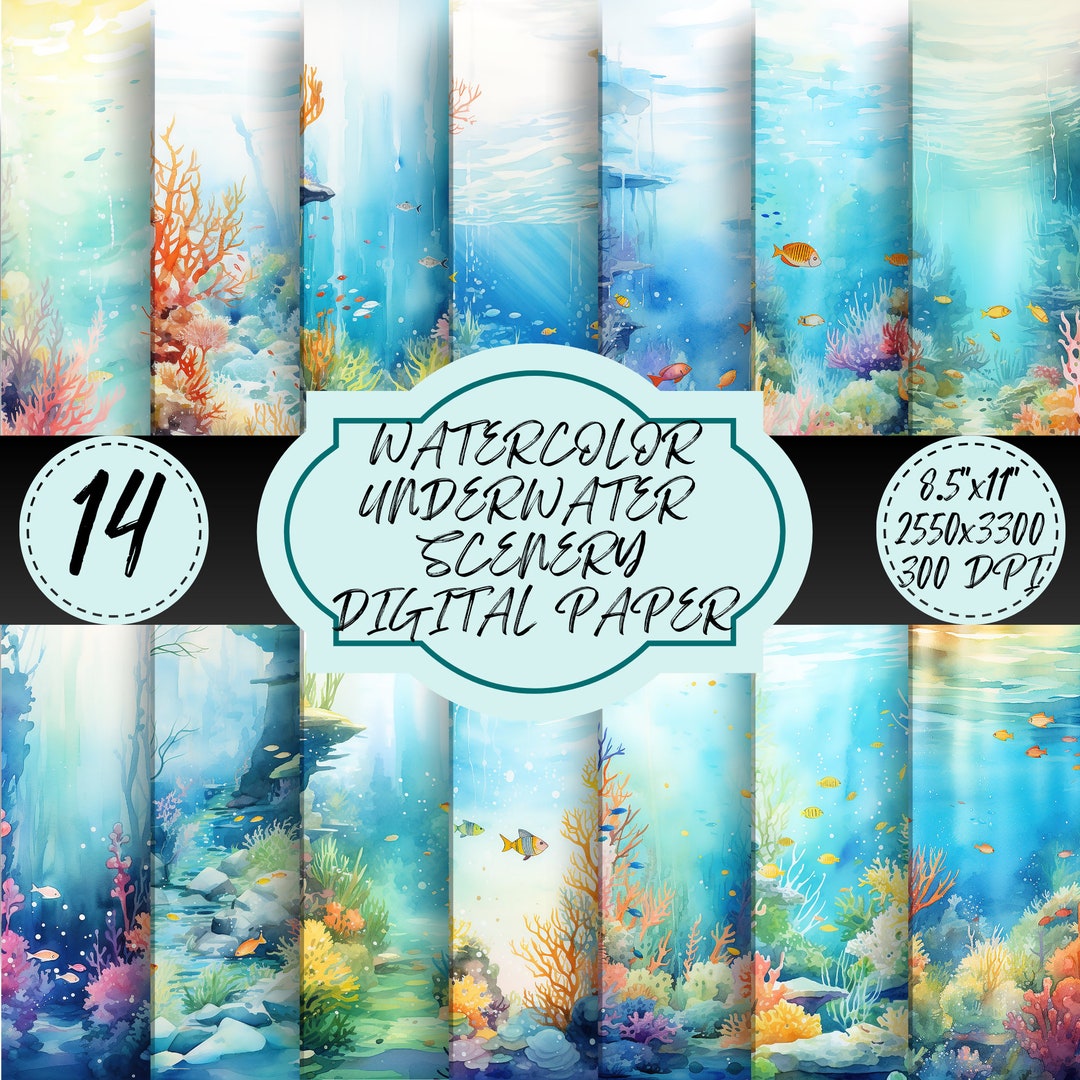 Underwater Ocean Scene Digital Paper Watercolor Theme Download Sea ...