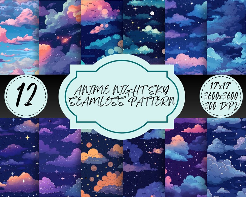Anime Night Sky Digital Paper Seamless Pattern AI Digital Art Gift ...