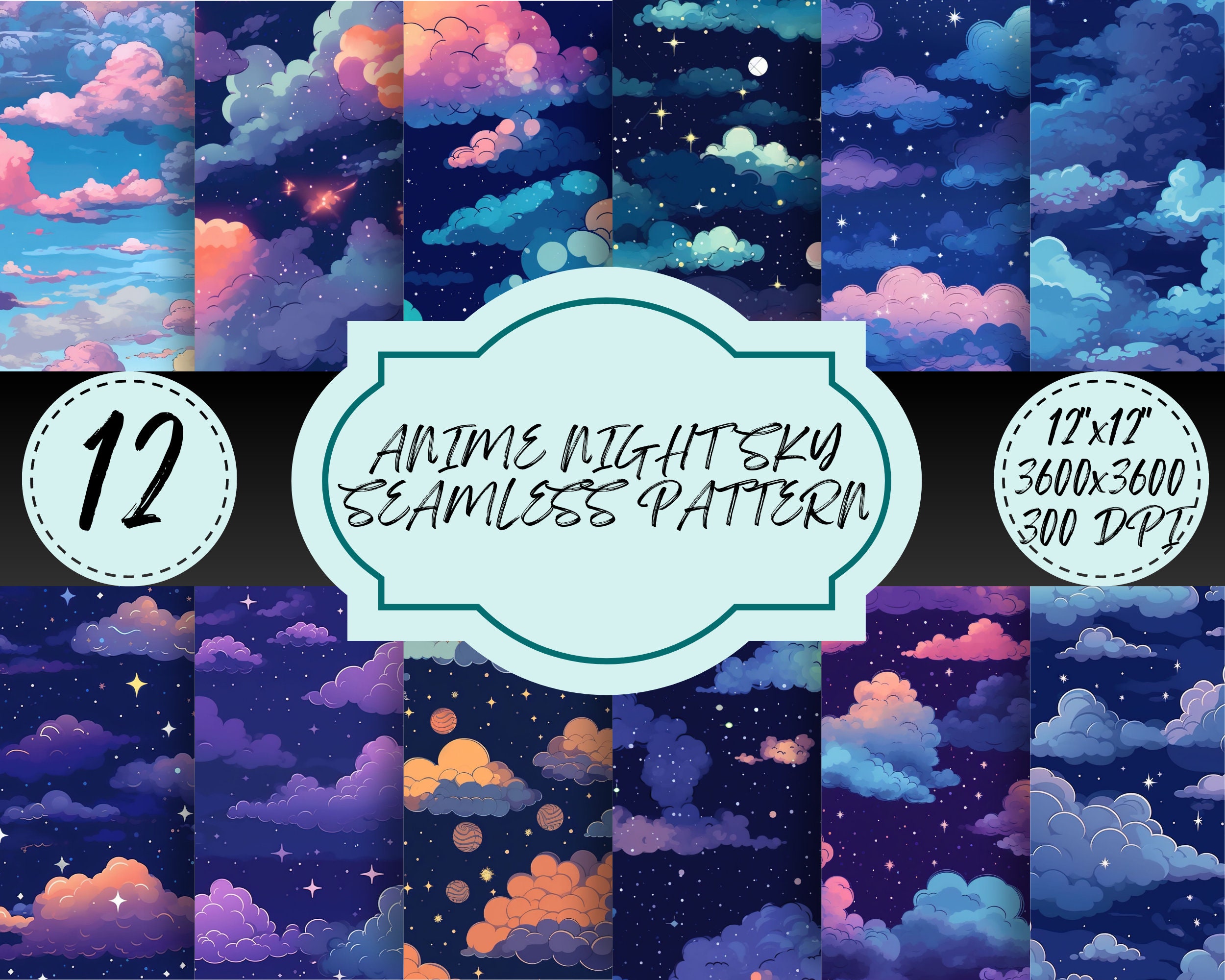 Anime Night Sky Digital Paper Seamless Pattern AI Digital Art Gift ...