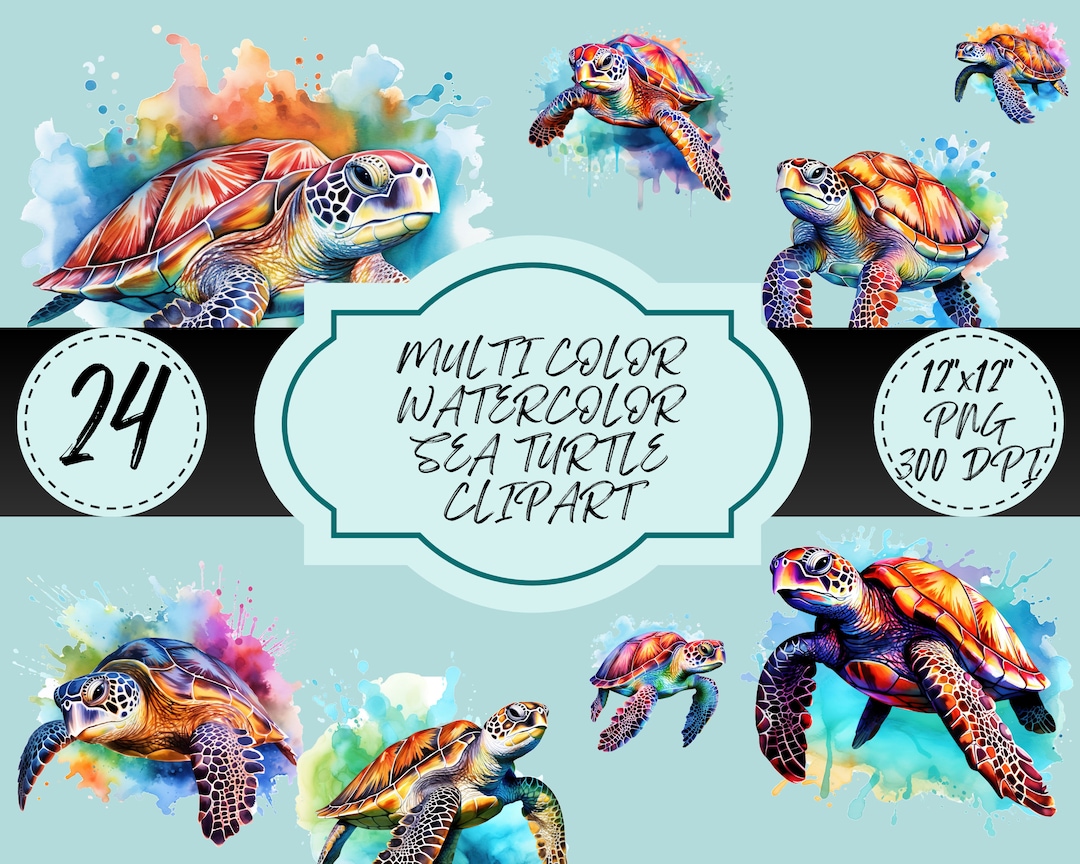 Multicolor Watercolor Sea Turtle Clipart Ocean-inspired Marine ...
