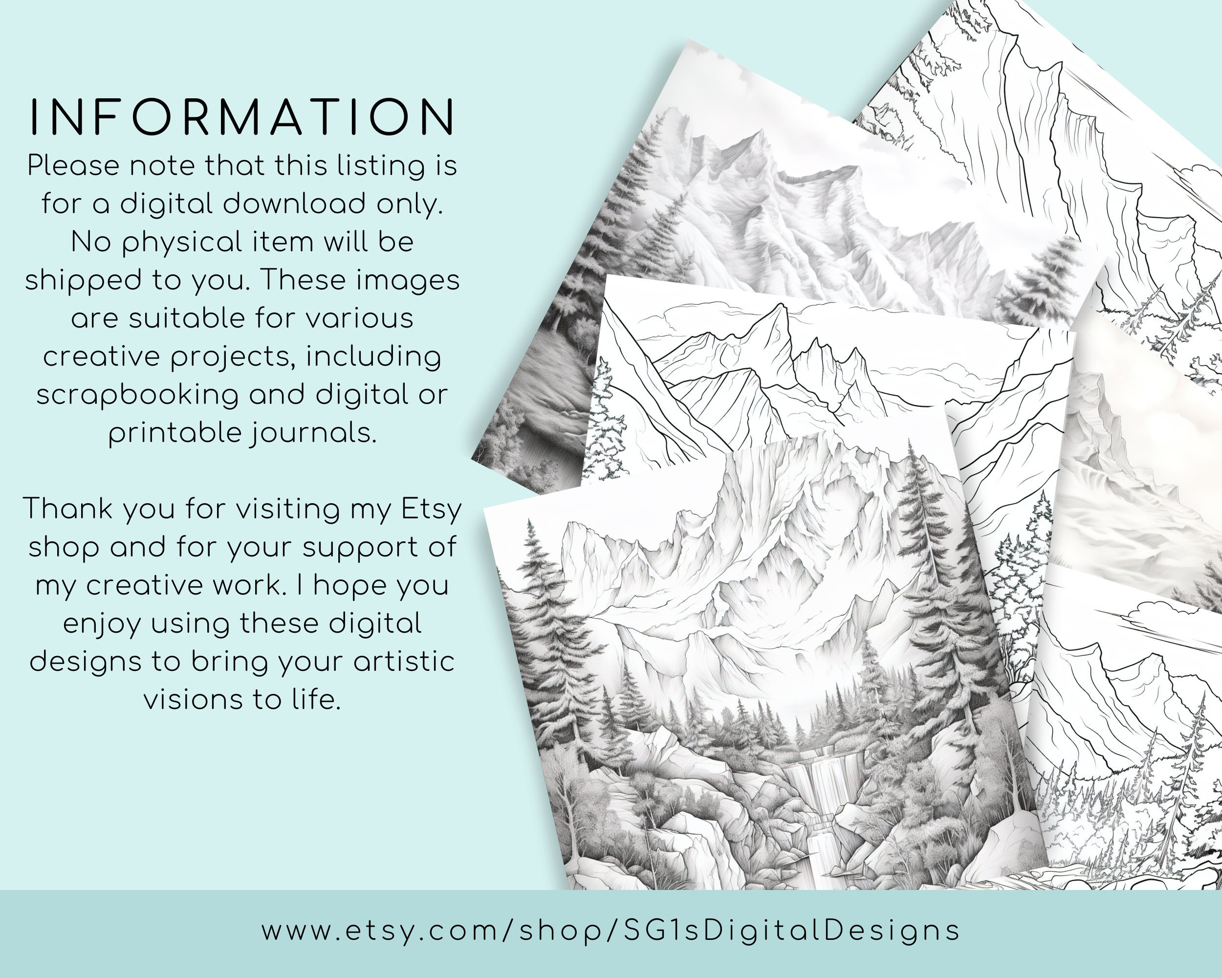 Mountain Scape Coloring Pages Tranquil Nature Scenes - Etsy