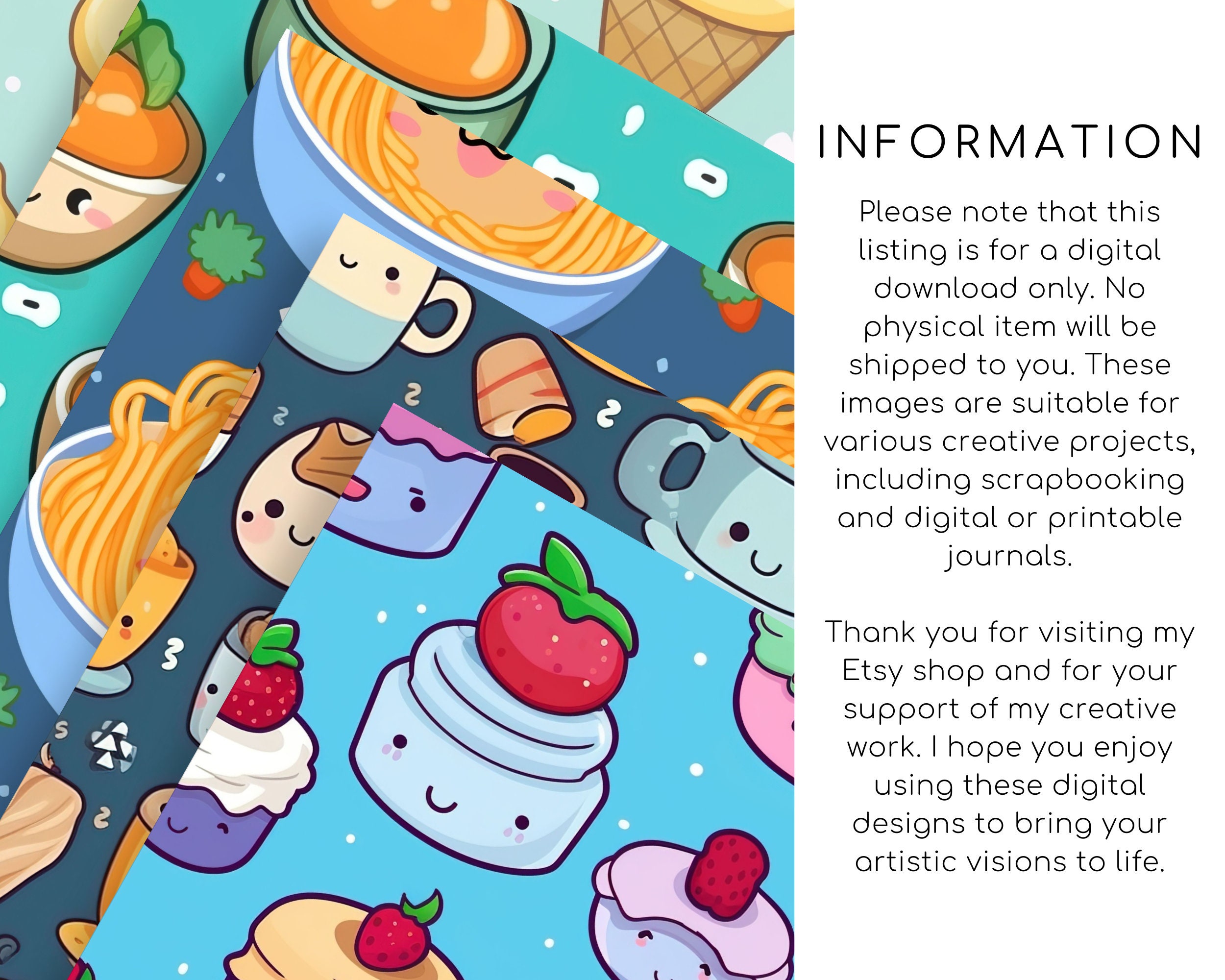 Kawaii Food Pattern Digital Paper Seamless Design Cute Snacks AI Art ...