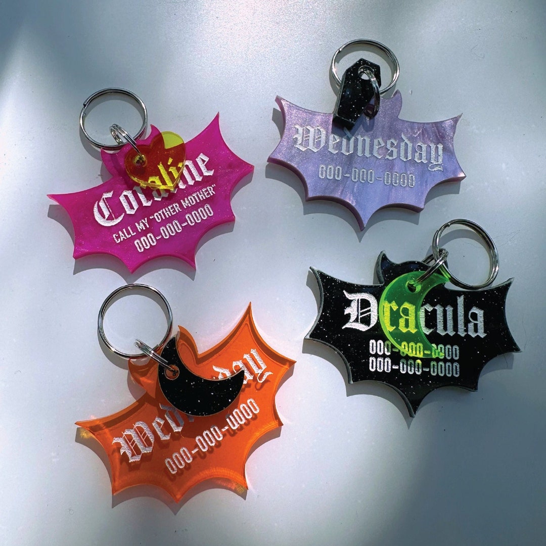 Gothic Bat Pet Tag: Personalized Neon Acrylic Dog & Cat ID - Etsy
