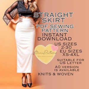 Straight Skirt Sewing Pattern, Modest Skirt PDF Sewing Pattern Instant ...