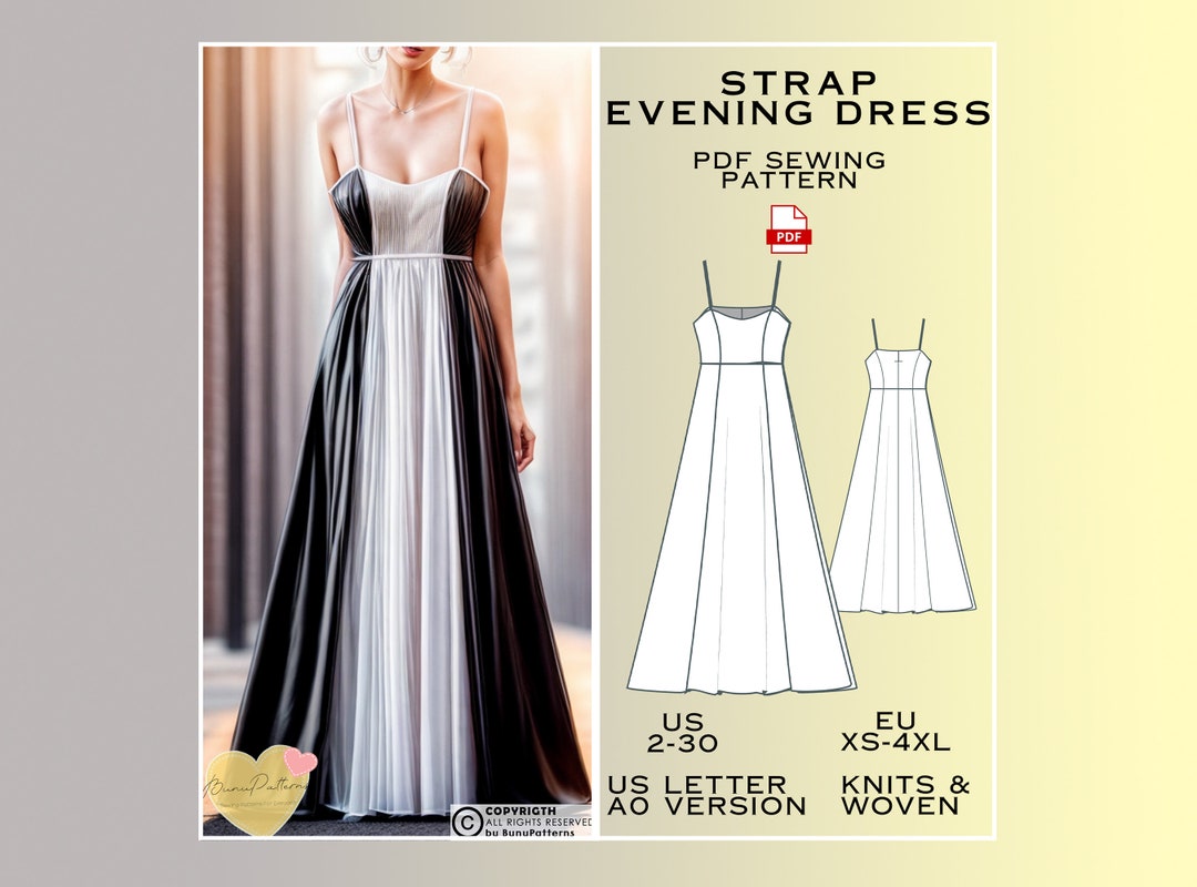 Strap Evening Dress Sewing Pattern, PDF Sewing Pattern Instant Download ...