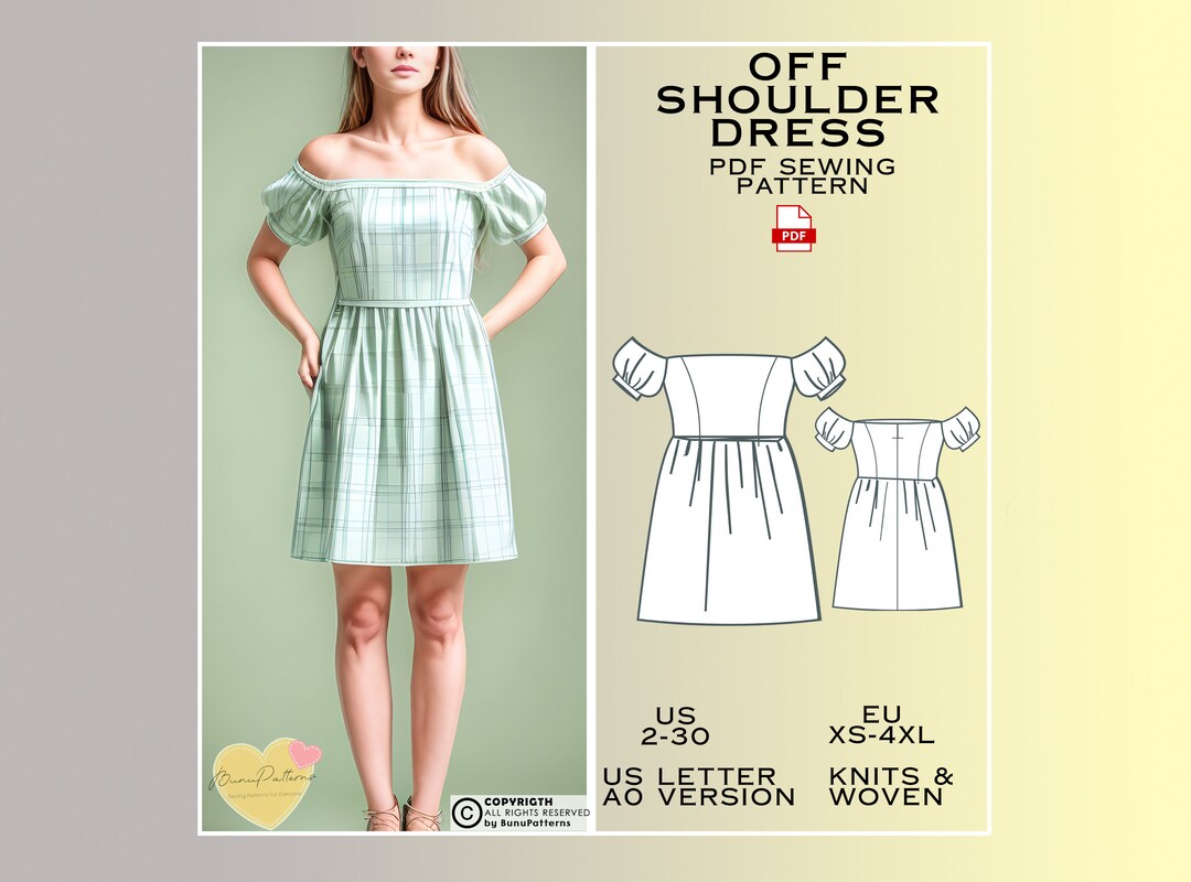 Off Shoulder Smock Dress Sewing Pattern, Everday Dress, PDF Sewing ...