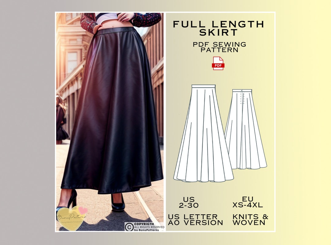 Full Length Skirt Sewing Pattern, Modest PDF Sewing Pattern Instant Download, Long Skirt Easy ...