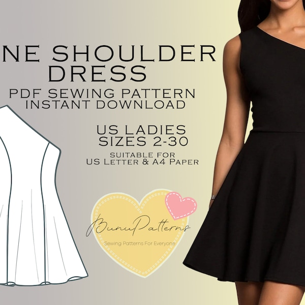 One Shoulder Dress Pattern - Etsy