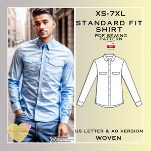 Mens Shirt Sewing Pattern, Man Classic Fit Shirt Sewing Pattern, PDF ...