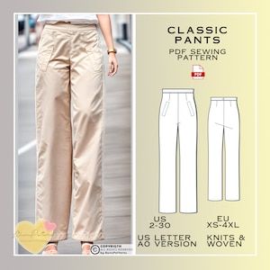 Classic Pants Sewing Pattern, Straight Pants PDF Sewing, Instant ...