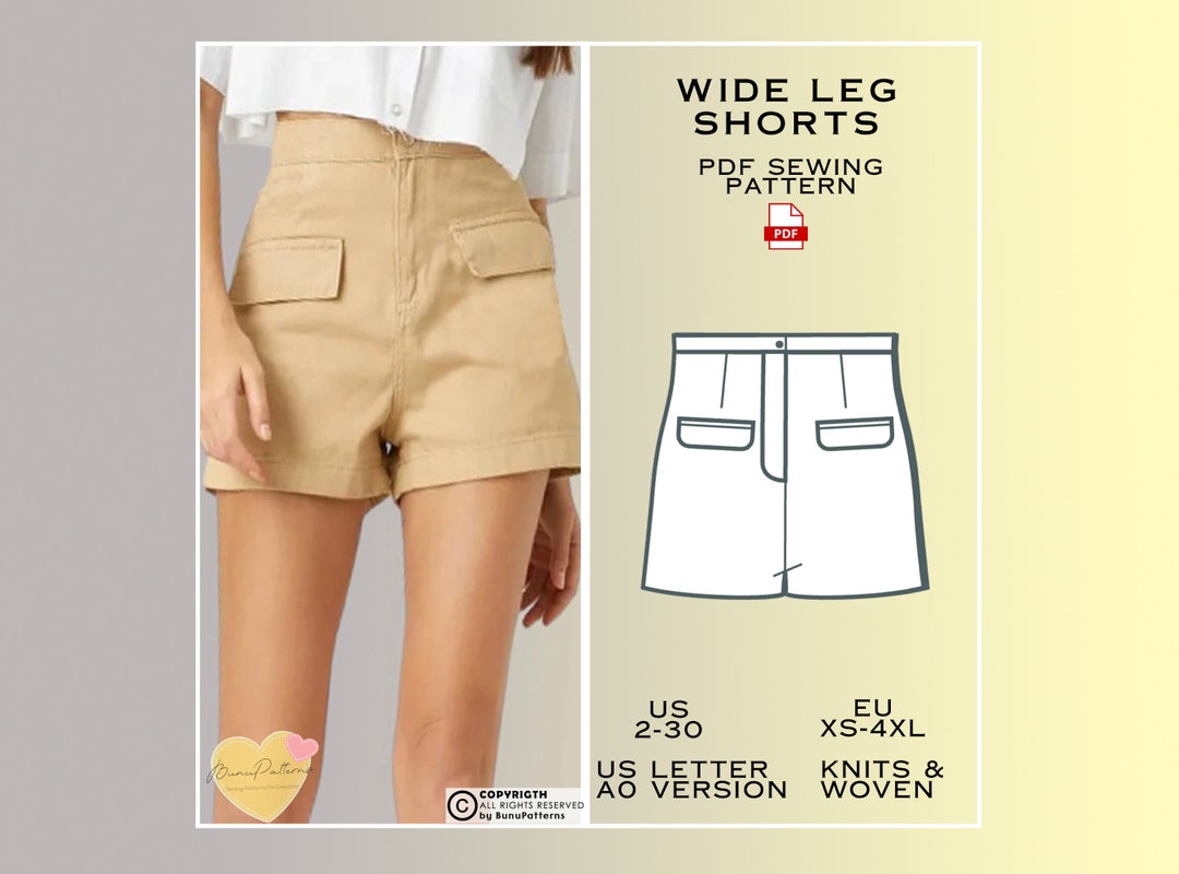 Wide Leg Cargo Shorts Sewing Pattern: Ladies Sizes 2-30 (PDF) - Etsy