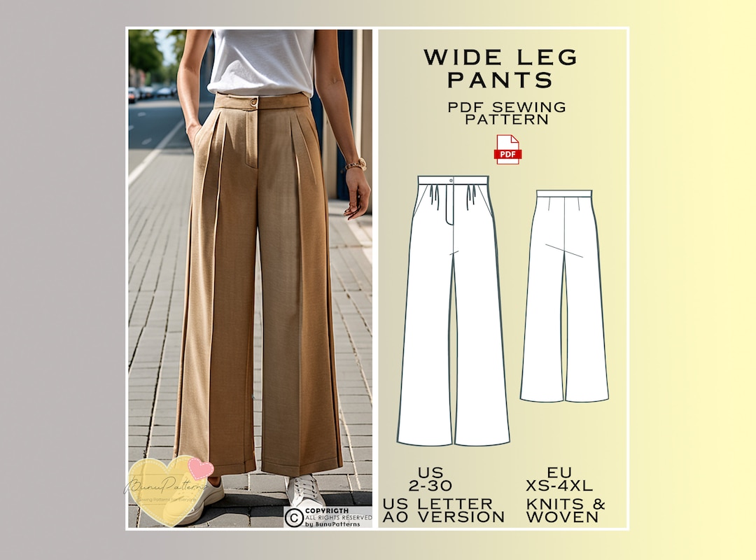 Wide Leg Classic Pants Sewing Pattern, Women's Pants PDF Sewing ...
