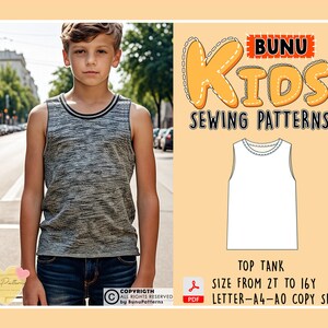 Kids' Top Tank Sewing Pattern, Toddler Sleeveless Unisex T-shirt PDF ...