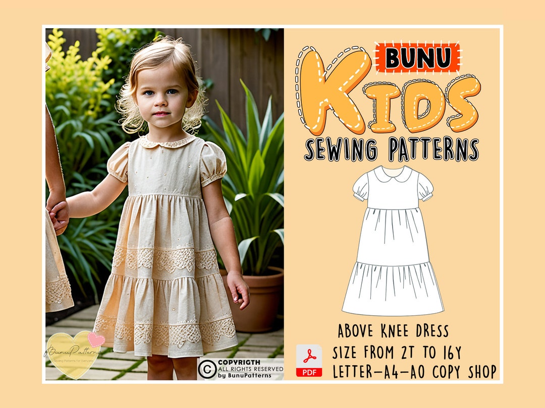 Kids Tiered Dress Sewing Pattern, Peter Pan Collar Dress PDF Sewing ...