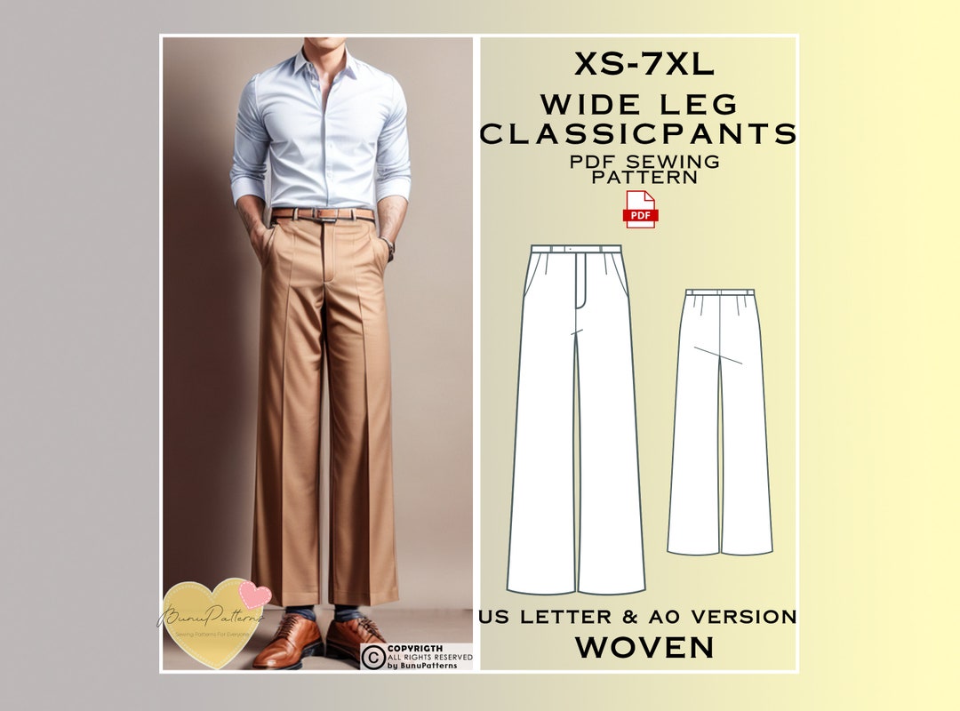 Men Wide Leg Classic Pants Sewing Pattern Pants Trousers Pdf Sewing