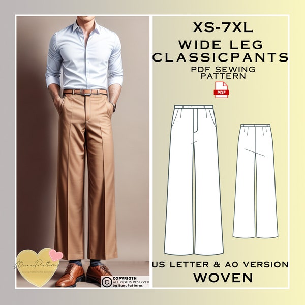 Men Trousers Wide Leg Pattern - Etsy