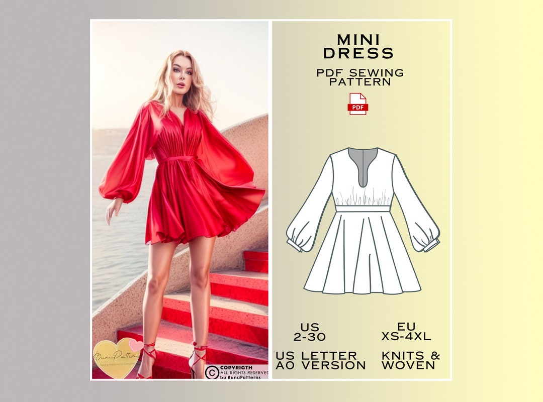 Mini Dress Sewing Pattern, Everday Dress, PDF Sewing Patterns, Summer ...