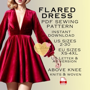 V Neck Dress Sewing Pattern, PDF Sewing Pattern, Eu Xs S M L XL 2XL 3xl ...