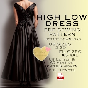 High Low Dress Sewing Pattern, Hi-low Prom Dress PDF Sewing Pattern ...