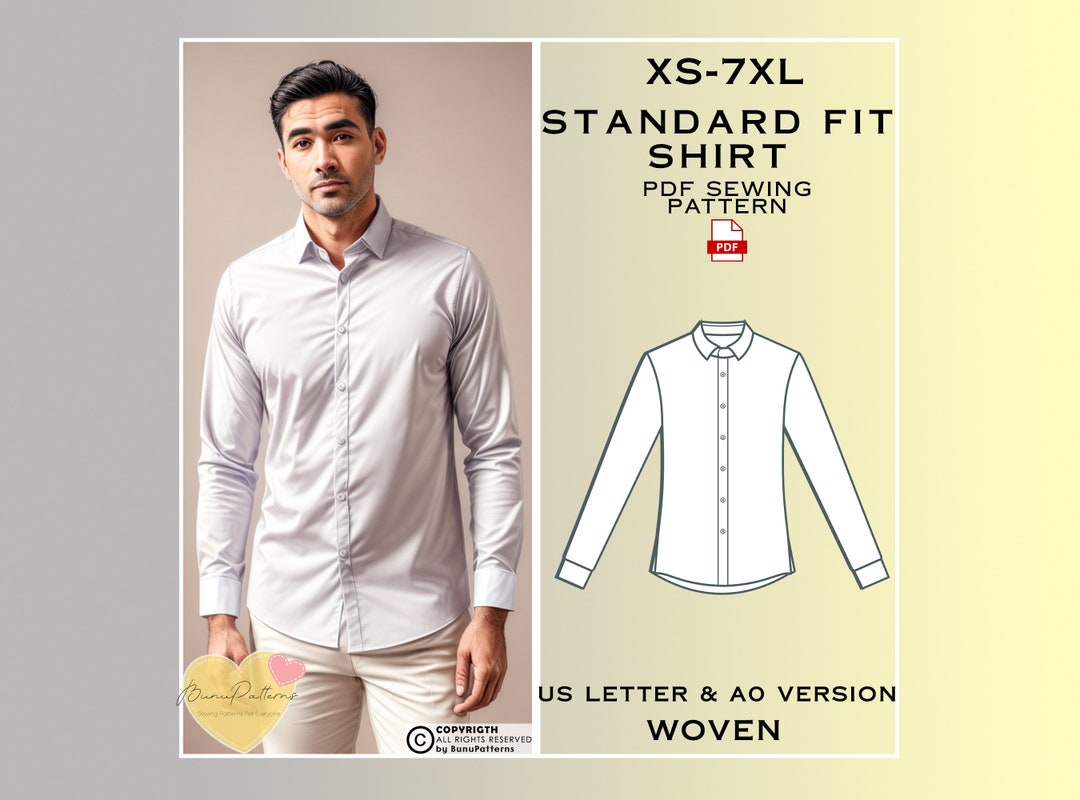 Standard Fit Shirt Sewing Pattern, Man Classic Shirt Sewing Pattern ...