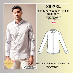 Standard Fit Shirt Sewing Pattern, Man Classic Shirt Sewing Pattern ...