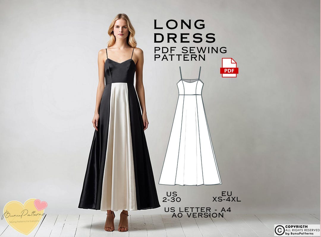 Strap Evening Dress Sewing Pattern, PDF Sewing Pattern Instant Download ...