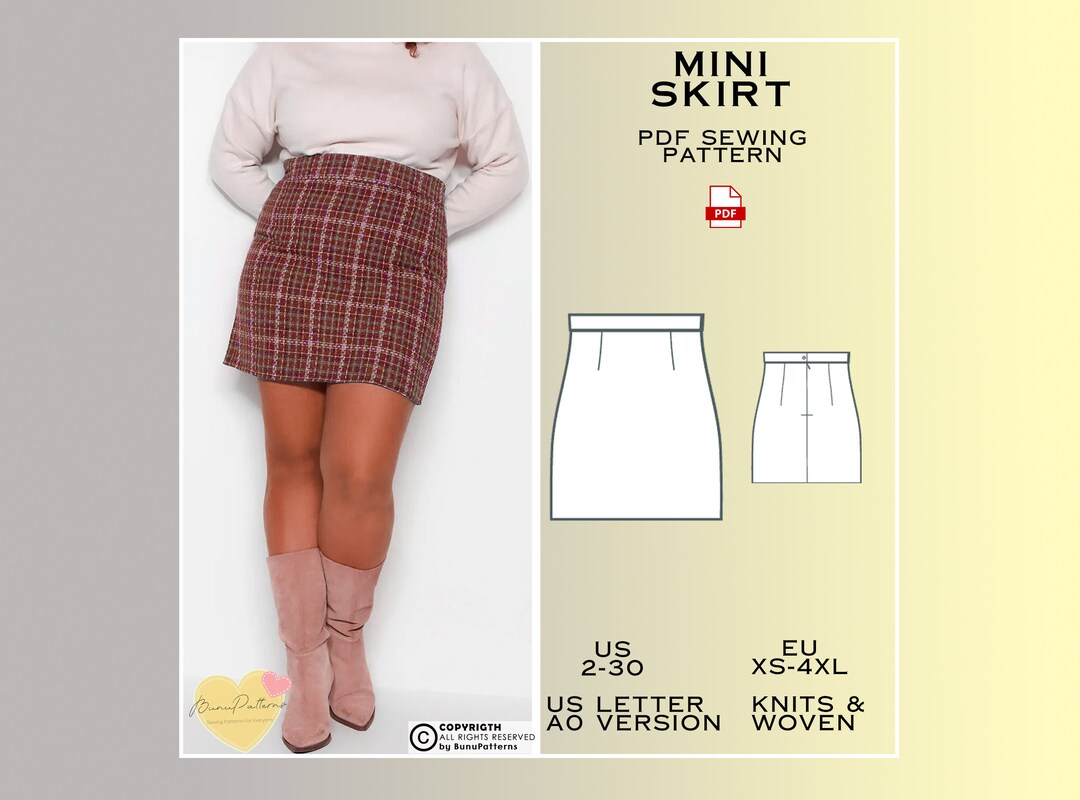 Mini Skirt Sewing Pattern, Above Knee Skirt PDF Sewing Pattern Instant ...