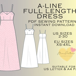 A-line Full Lenght Dress Sewing Pattern PDF Sewing Pattern - Etsy