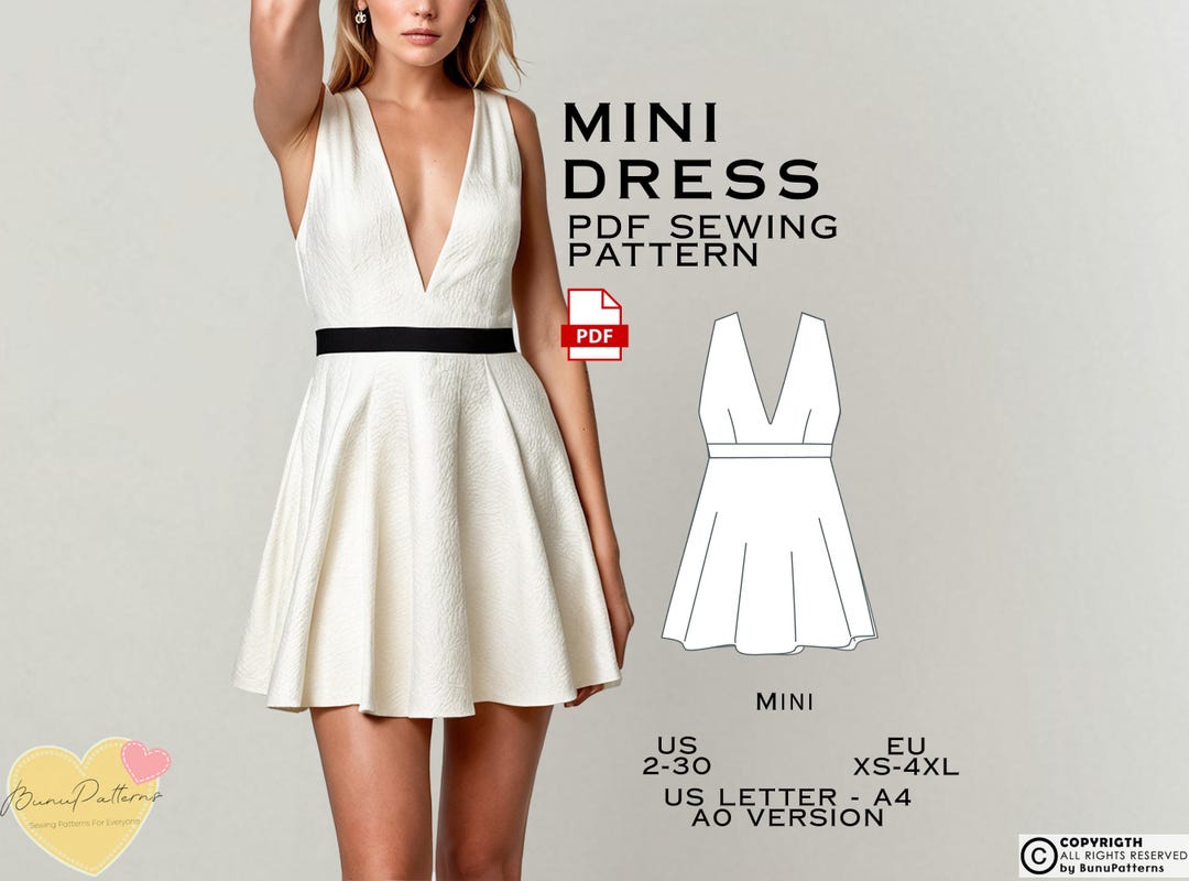 Mini Dress Sewing Pattern, Prom Dress, Summer Dresses Patterns PDF ...