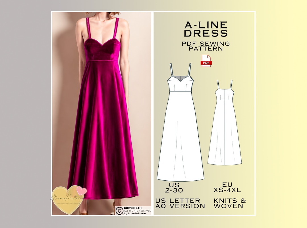 A-line Full Lenght Dress Sewing Pattern, PDF Sewing Pattern, Easy ...
