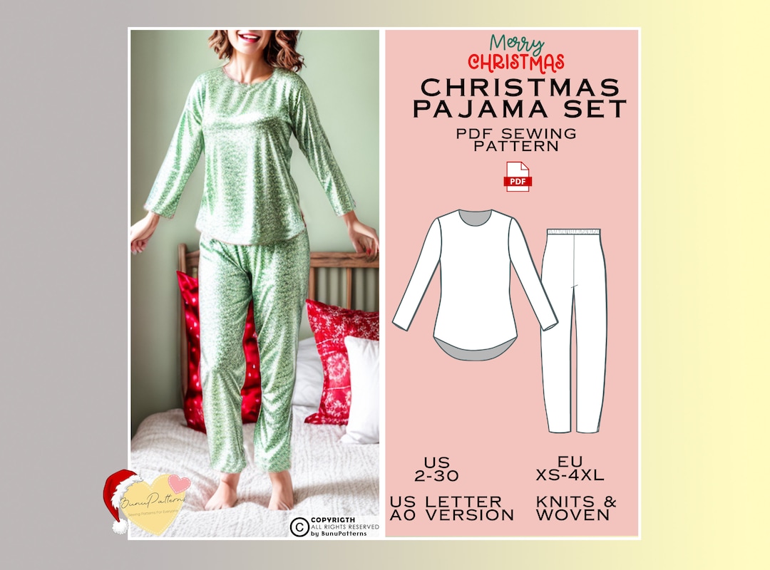 Christmas Pajama Sewing Pattern, Woman Pyjamas Set PDF Sewing Pattern ...
