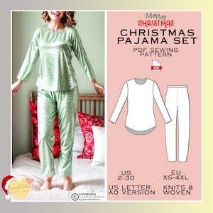 Christmas Pajama Sewing Pattern: Women & Girls Crew (PDF Pattern) - Etsy