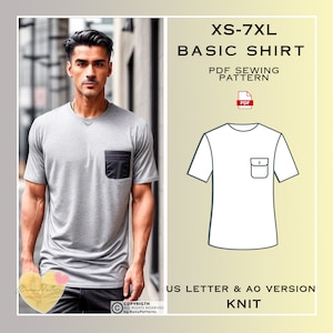 Mens T-shirt Sewing Pattern, Man Basic Tee Shirt Sewing Pattern, PDF ...
