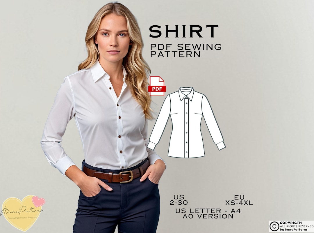 Classic White Shirt Sewing Pattern: US 2-30, EU Xs-4xl (PDF Pattern) - Etsy