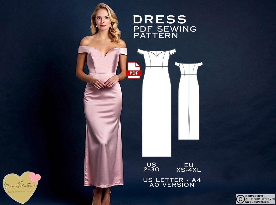 Off Shoulder Prom Dress Sewing Pattern: Plus Size (PDF Pattern) - Etsy