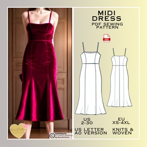 Midi Dress Pdf Sewing Pattern, Graduation Dress Pattern, Plus Size ...