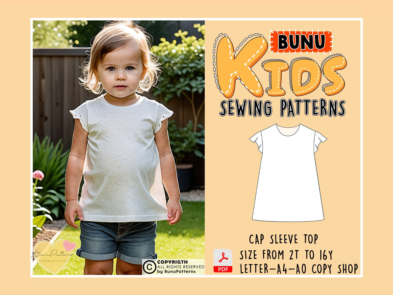 Girl's Cap Sleeve Top Sewing Pattern: Toddler Blouse (sizes 2T-16Y ...