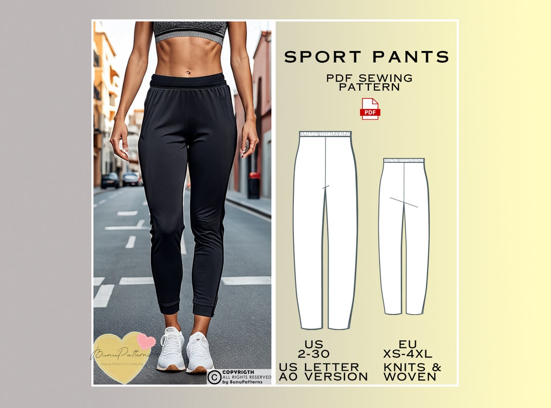 Peg Leg Sport Pants Sewing Pattern: Elastic Waistband (PDF Pattern) - Etsy