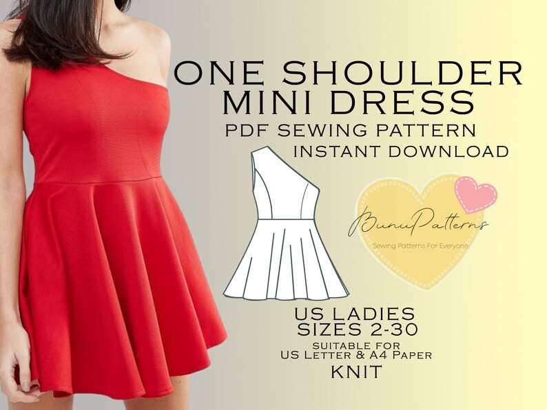 Mini Dress Sewing Pattern One Shoulder PDF Sewing Pattern - Etsy