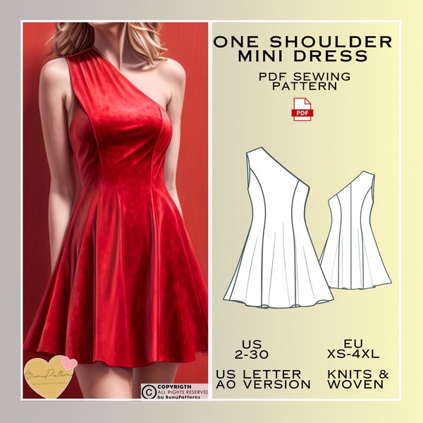 One Shoulder Dress Pattern - Etsy