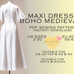 Maxi Dress Sewing Pattern, Medieval Boho Dress PDF Sewing Pattern ...