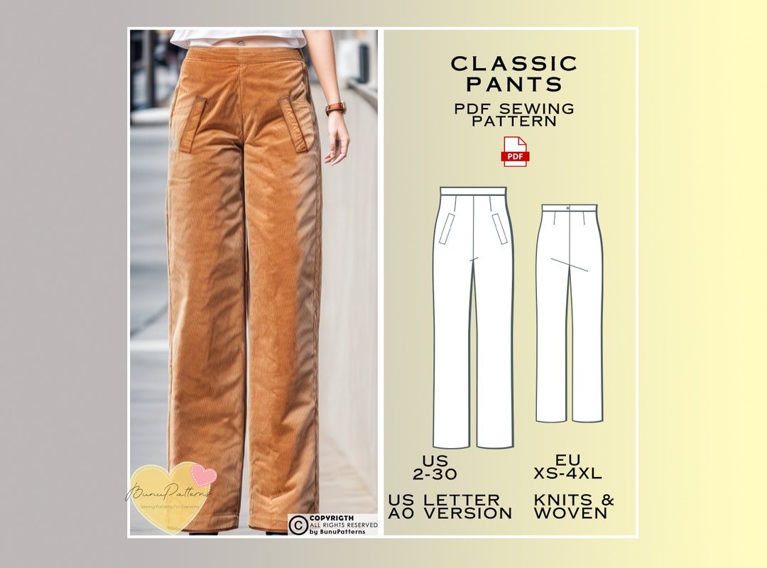 Classic Pants Sewing Pattern, Straight Pants PDF Sewing, Instant ...