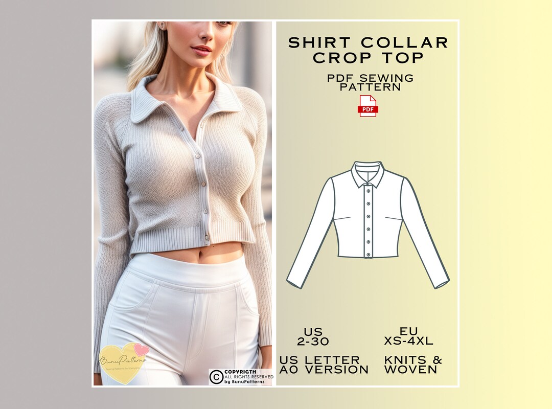 Shirt Collar Crop Sewing Pattern Button Down Top Pdf Sewing Pattern 3569